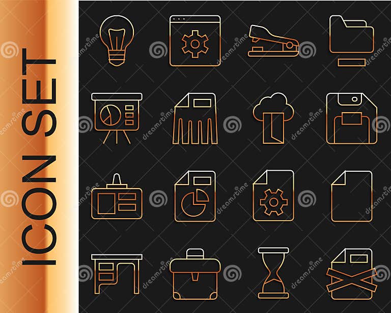 Set Line Delete File Document, File, Floppy Disk, Stapler, Paper Shredder, Board with Graph ...
