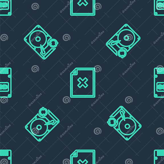 Set Line Delete File Document, Hard Disk Drive HDD Sync Refresh and SSD Card on Seamless Pattern ...