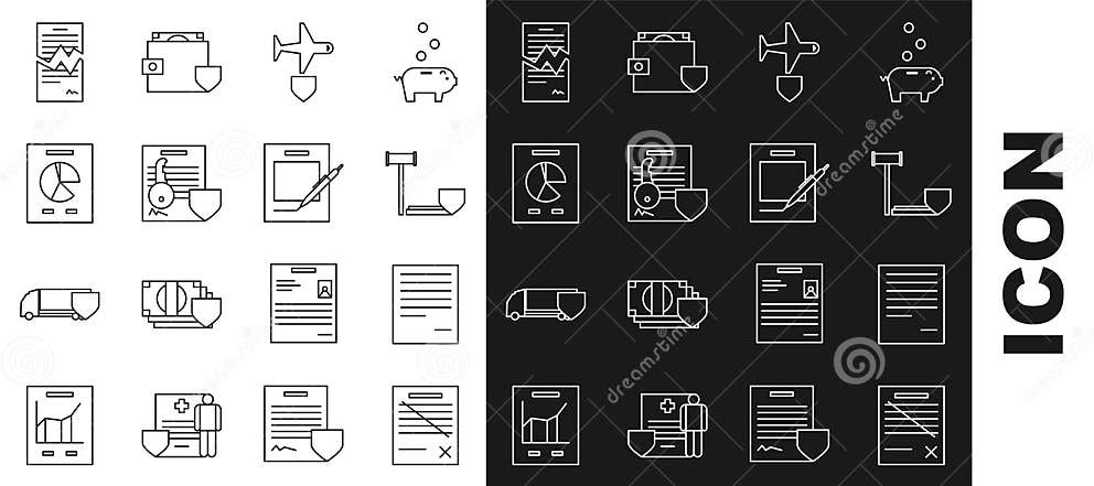 Set Line Delete File Document, Document, Judge Gavel with Shield, Plane, Key, Graph Chart, Torn ...