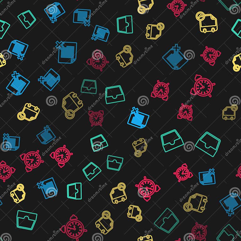 Set Line Delete File Document, Social Media Inbox, Calendar with Check Mark and Alarm Clock on ...