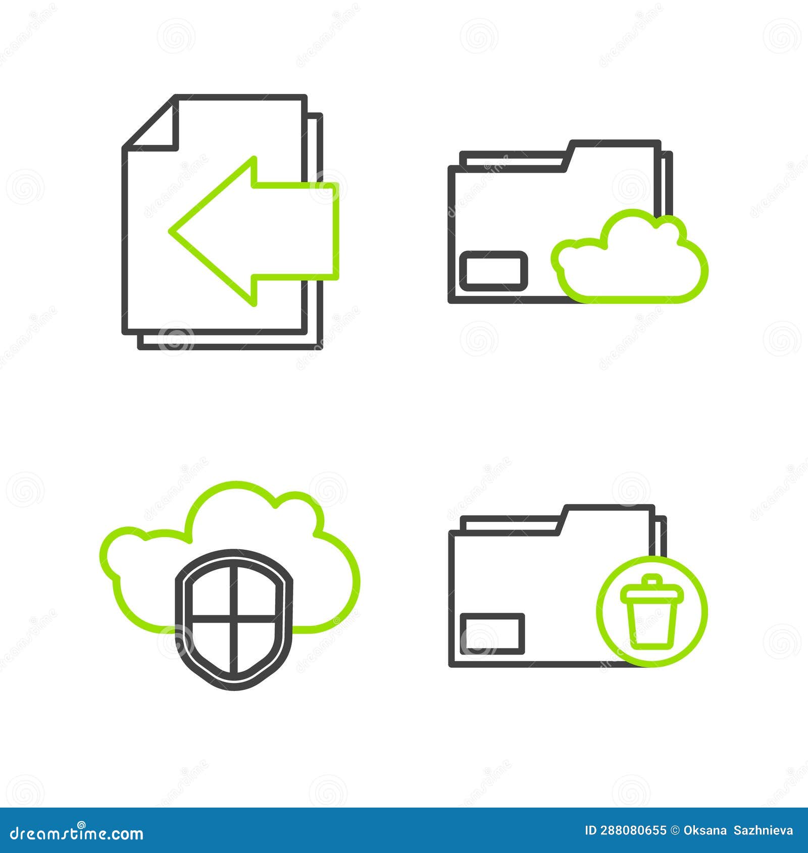 Set Line Delete Folder, Cloud and Shield, Storage Text Document and ... Set Line Delete Folder, Cloud and Shield, Storage Text Document and ...