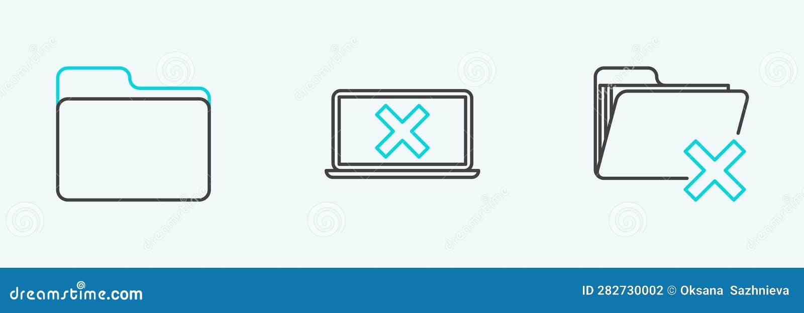 Set Line Delete Folder, Document and Laptop and Cross Mark on Screen ... Set Line Delete Folder, Document and Laptop and Cross Mark on Screen ...