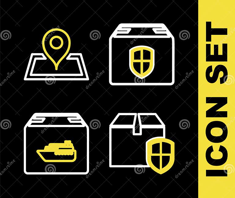 Set Line Delivery Box Security Shield, Cargo Ship with Boxes and ...