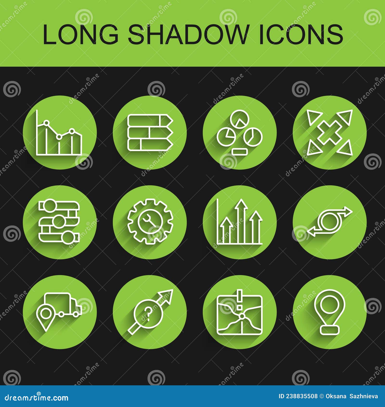 Set Line Delivery Tracking, Arrow, Pie Chart Infographic, Intersection Point, Location, Wrench ...