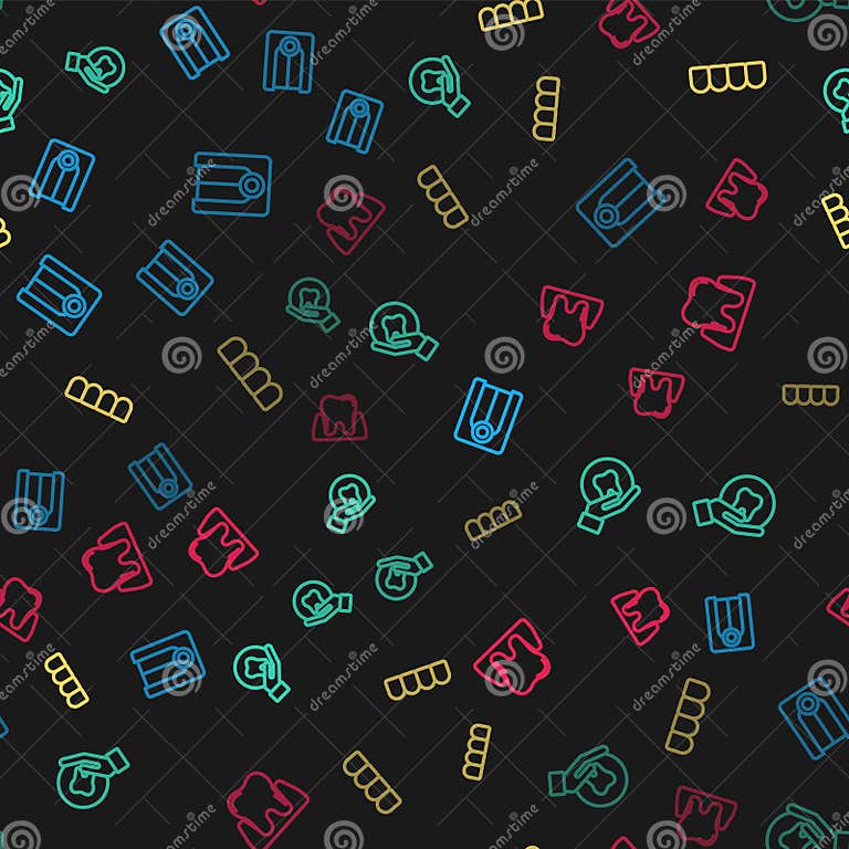 Set Line Dentures Model, Tooth, and on Seamless Pattern. Vector Stock ...