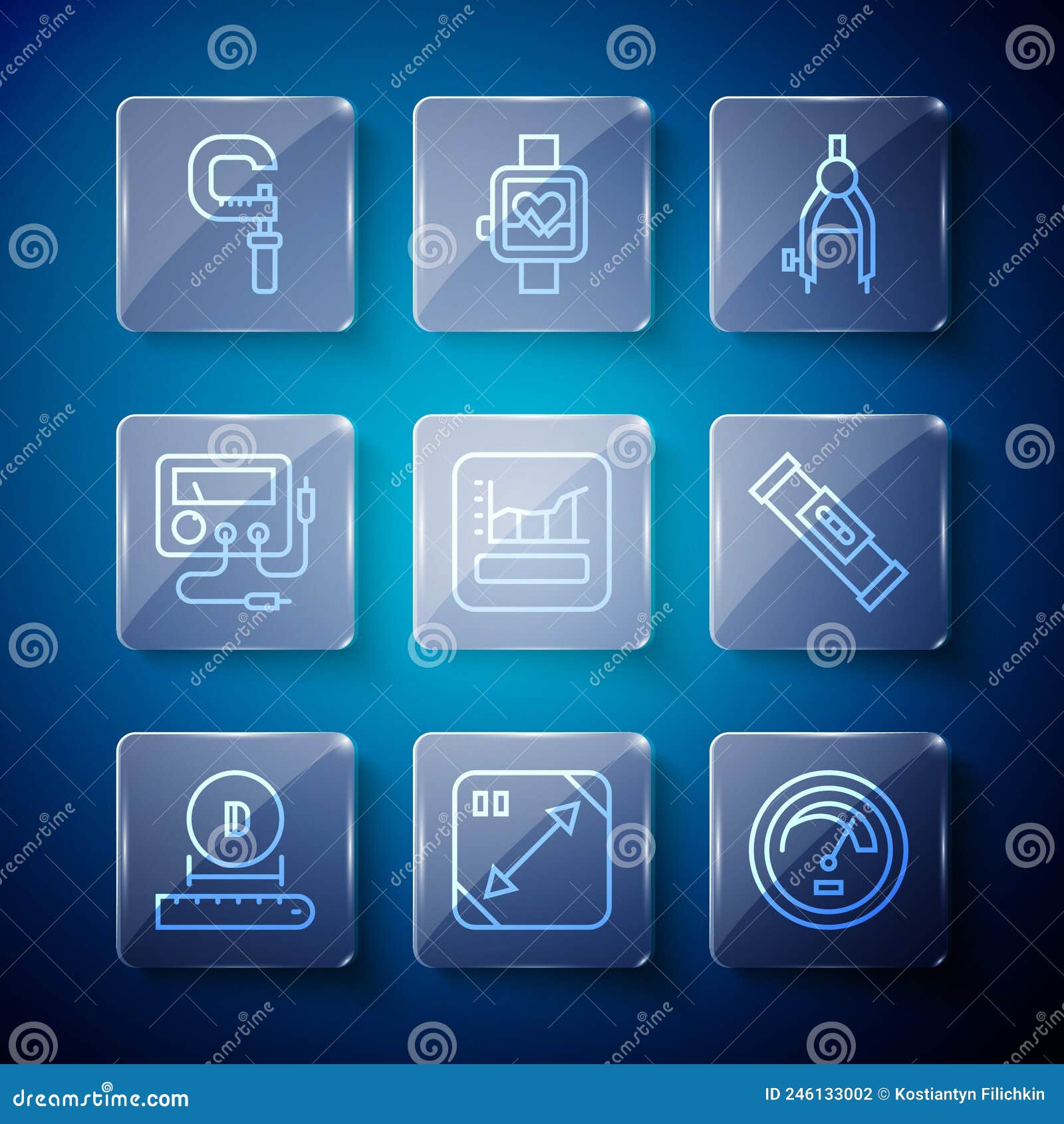 Set Line Diameter, Diagonal Measuring, Speedometer, Drawing Compass ...