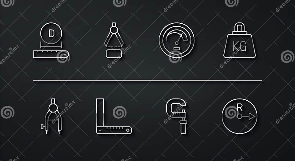 Set Line Diameter, Drawing Compass, Weight, Micrometer, Corner Ruler ...