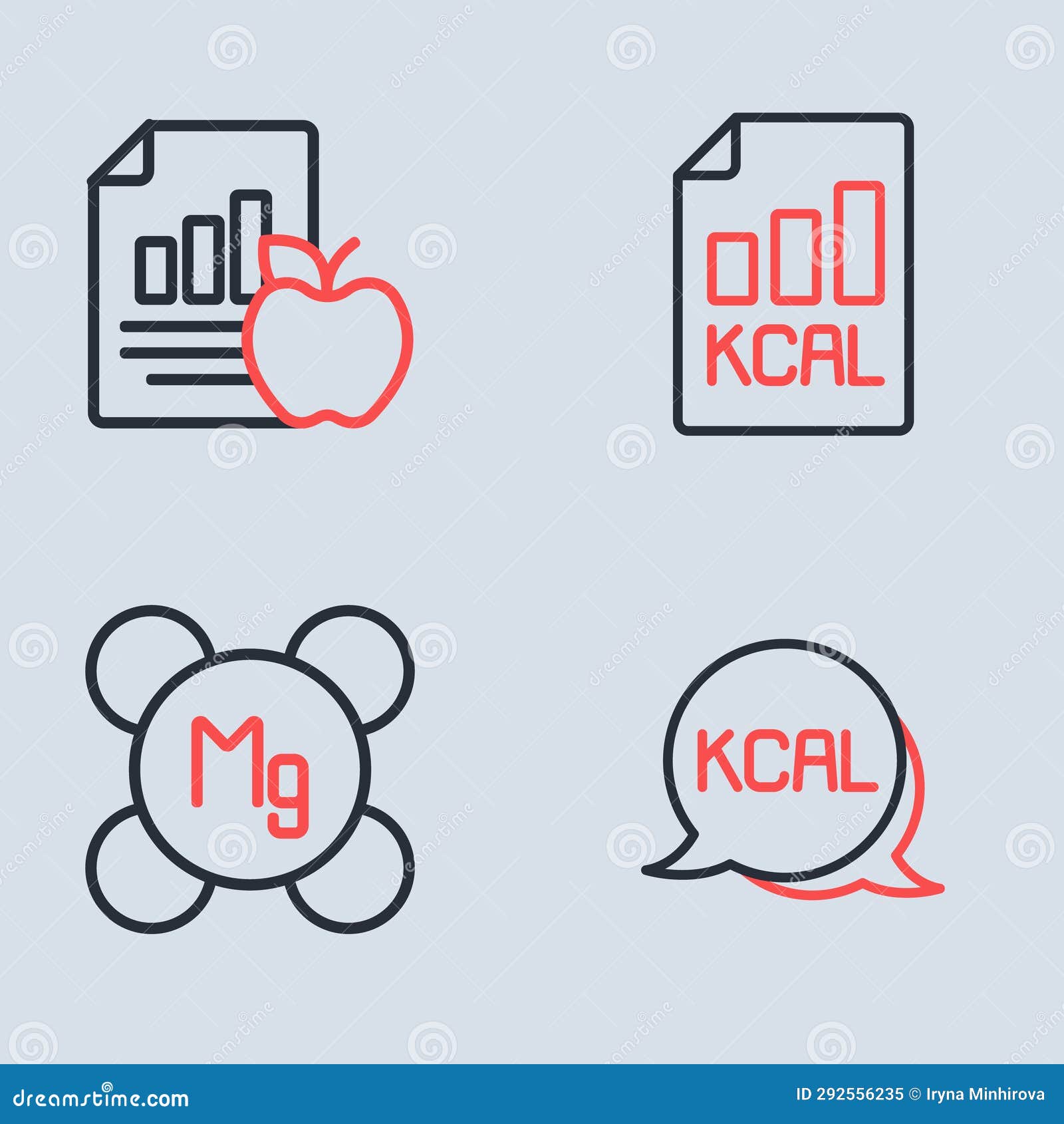 Set Line Diet Plan, Magnesium, Kcal and Icon. Vector Stock Illustration ...