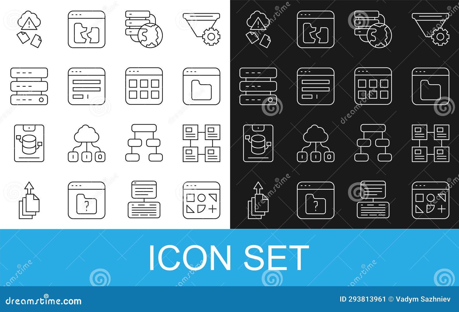 Set Line Different Files Hierarchy Organogram Chart Browser Network Cloud Connection Window
