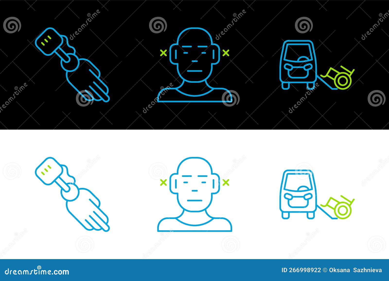 Set Line Disabled Car, Prosthesis Hand and Deaf Icon. Vector Stock ...