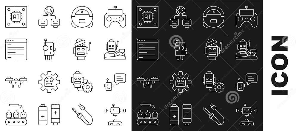 Set Line Disassembled Robot, Bot, Robot Humanoid Driving Car, Vacuum ...
