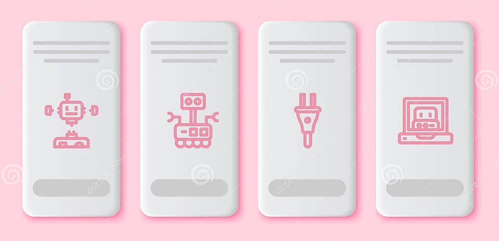 Set Line Disassembled Robot, Robot, Electric Plug and Creating. White ...