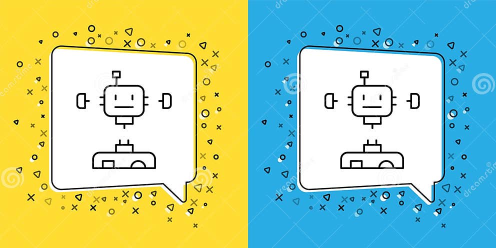 Set Line Disassembled Robot Icon Isolated on Yellow and Blue Background ...