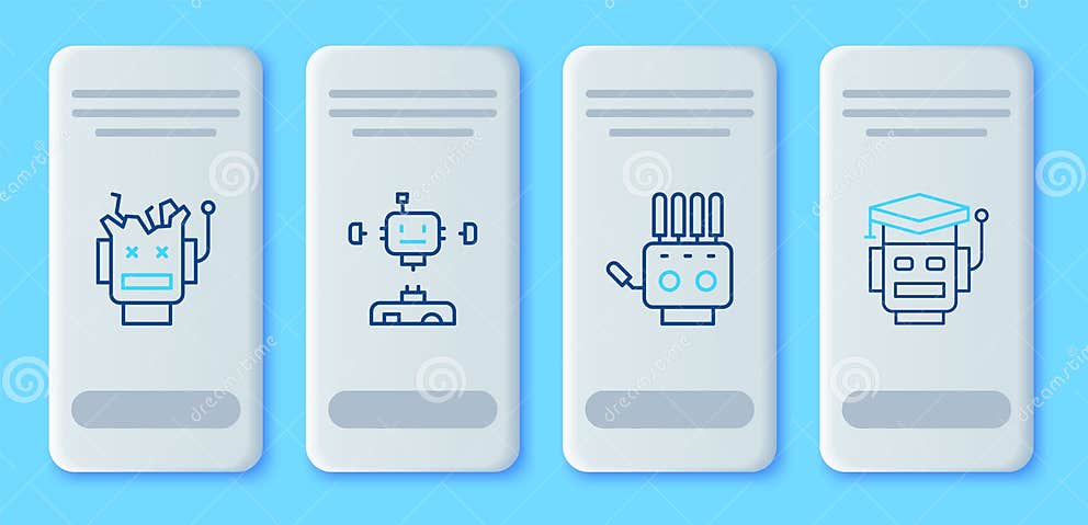 Set Line Disassembled Robot, Mechanical Hand, Broken and Robot Icon ...