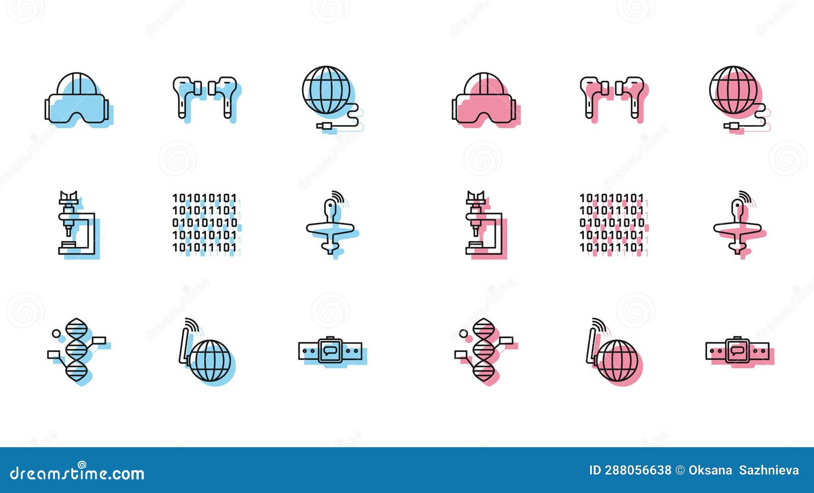 Set Line DNA Symbol, Social Network, Virtual Reality Glasses ... Set Line DNA Symbol, Social Network, Virtual Reality Glasses ...