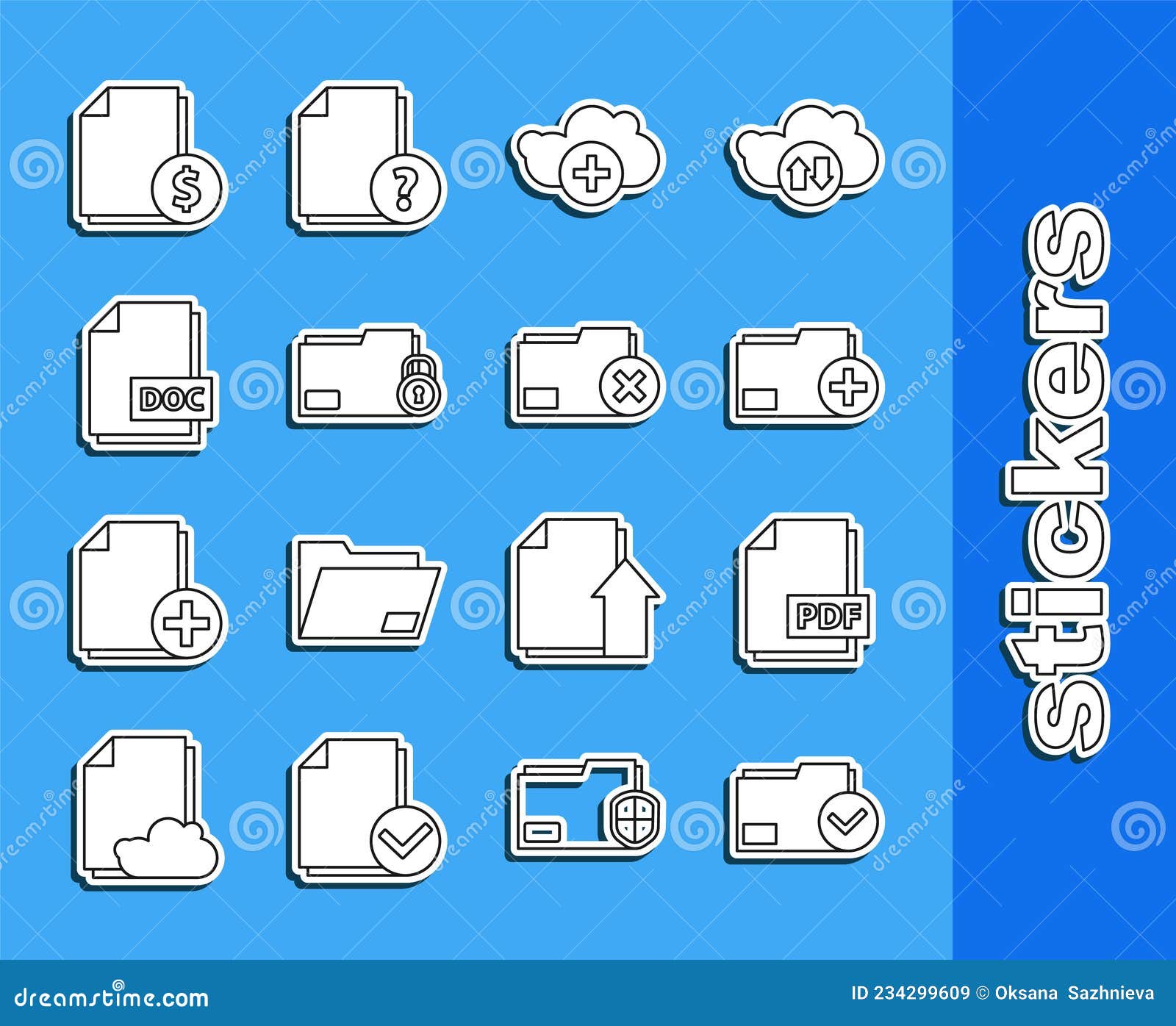 Set Line Document Folder and Check Mark, PDF File Document, Add New, Cloud, Folder Lock, DOC ...