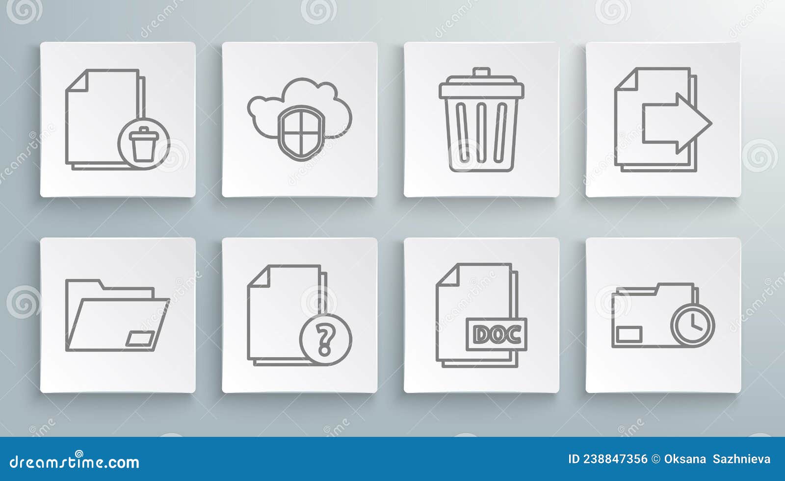 Set Line Document Folder, Cloud and Shield, Unknown Document, DOC File ... Set Line Document Folder, Cloud and Shield, Unknown Document, DOC File ...