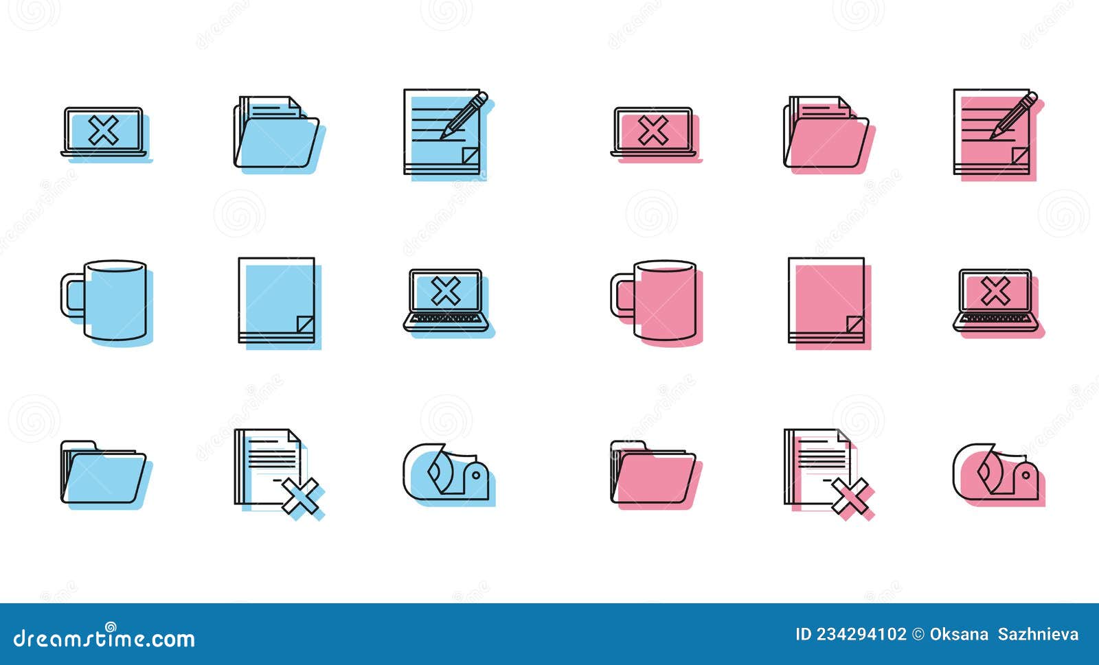 Set Line Document Folder Delete File Document Laptop and Cross Mark En Pantalla Scotch File ...