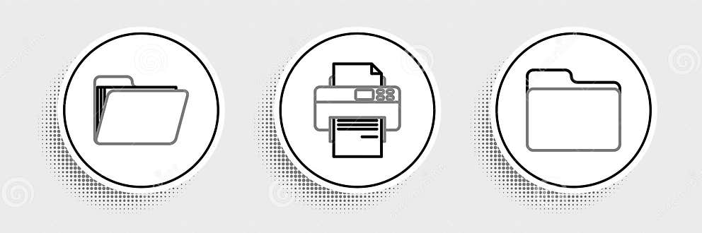 Set Line Document Folder, and Printer Icon. Vector Stock Vector ...
