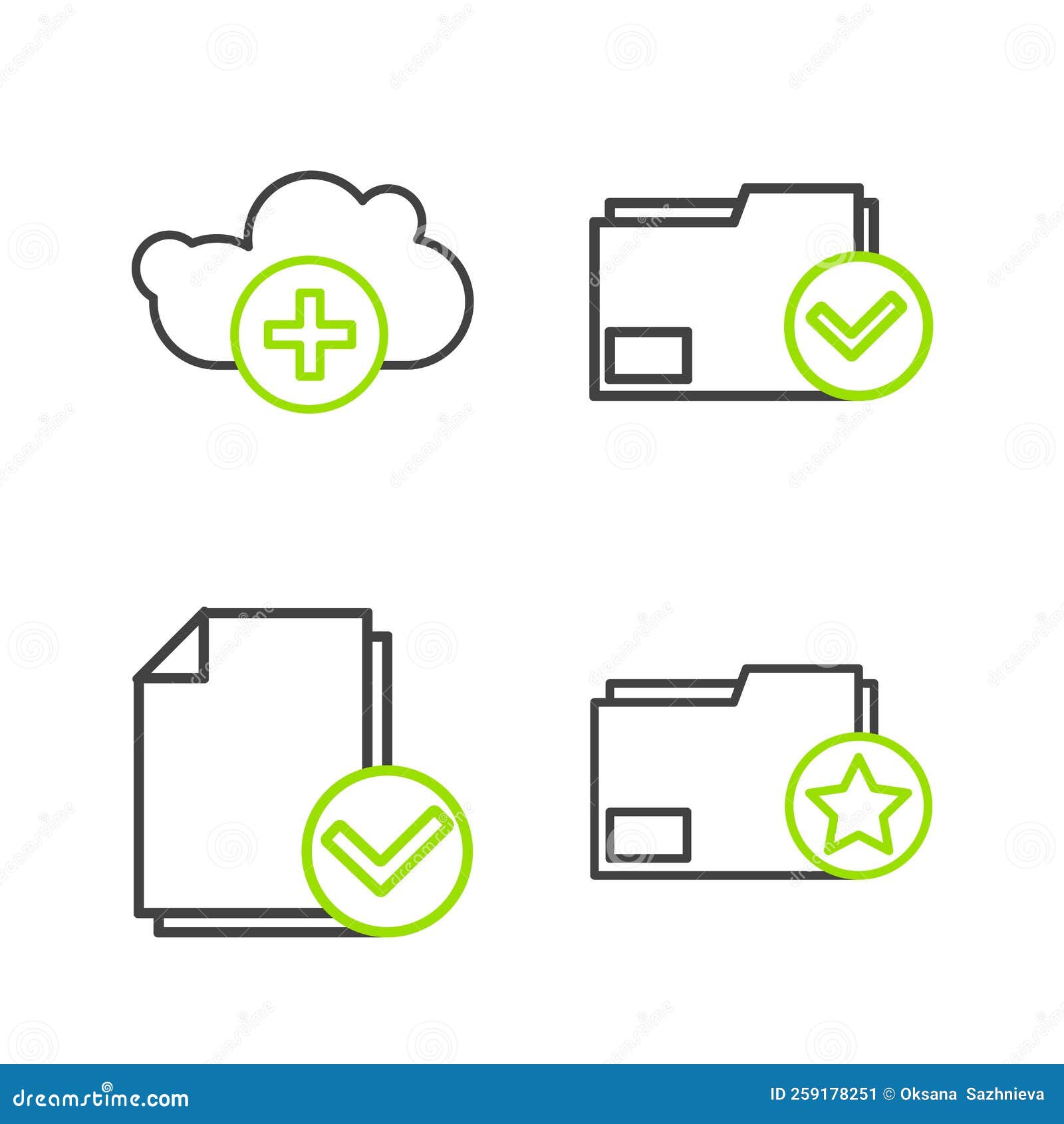 Set Line Document Folder with Star, and Check Mark, and Add Cloud Icon ... Set Line Document Folder with Star, and Check Mark, and Add Cloud Icon ...