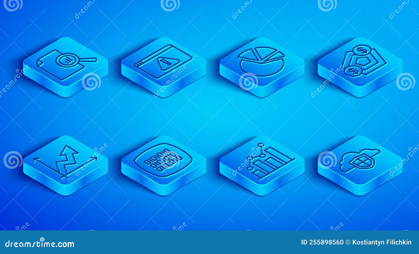 Set Line Document with Graph Chart, Browser Exclamation Mark, Pie Infographic, Binary Code ...