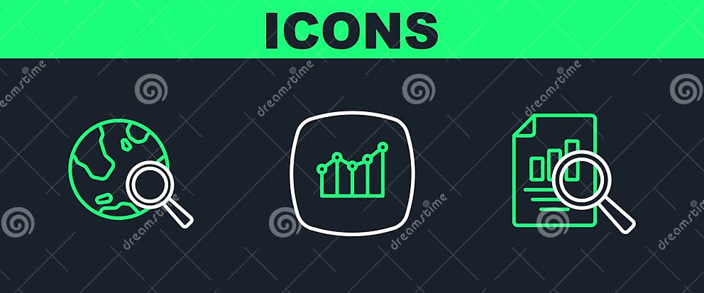 Set Line Document with Graph Chart, Search Globe and Financial Growth ...