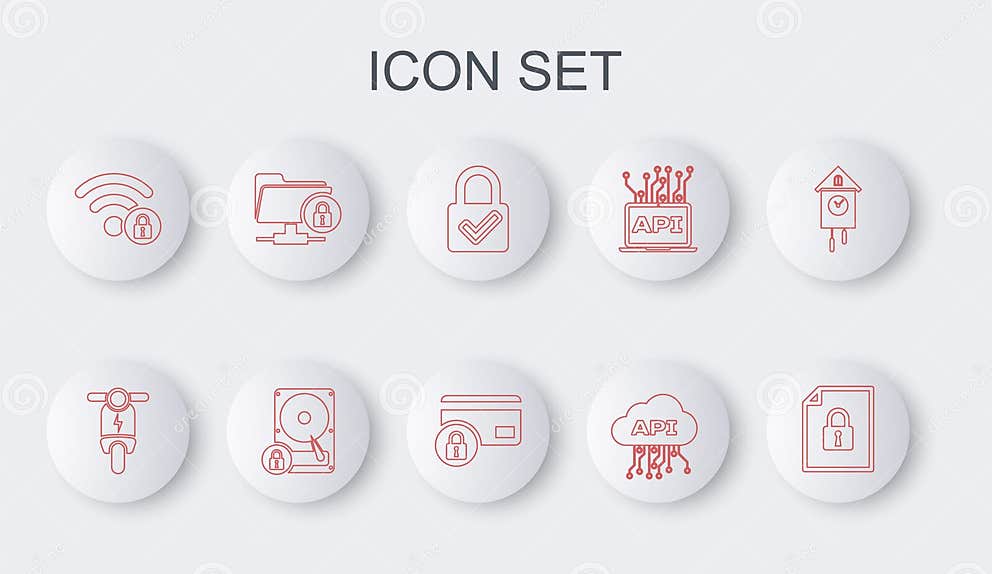 Set Line Document and Lock, Electric Scooter, Lock Check Mark, Cloud Api Interface, Wifi Locked ...