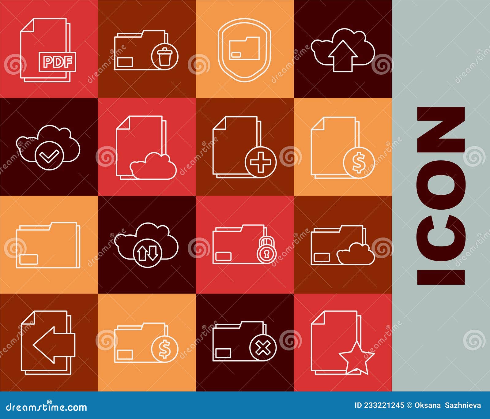 Set Line Document with Star, Cloud Storage Text Document Folder ...