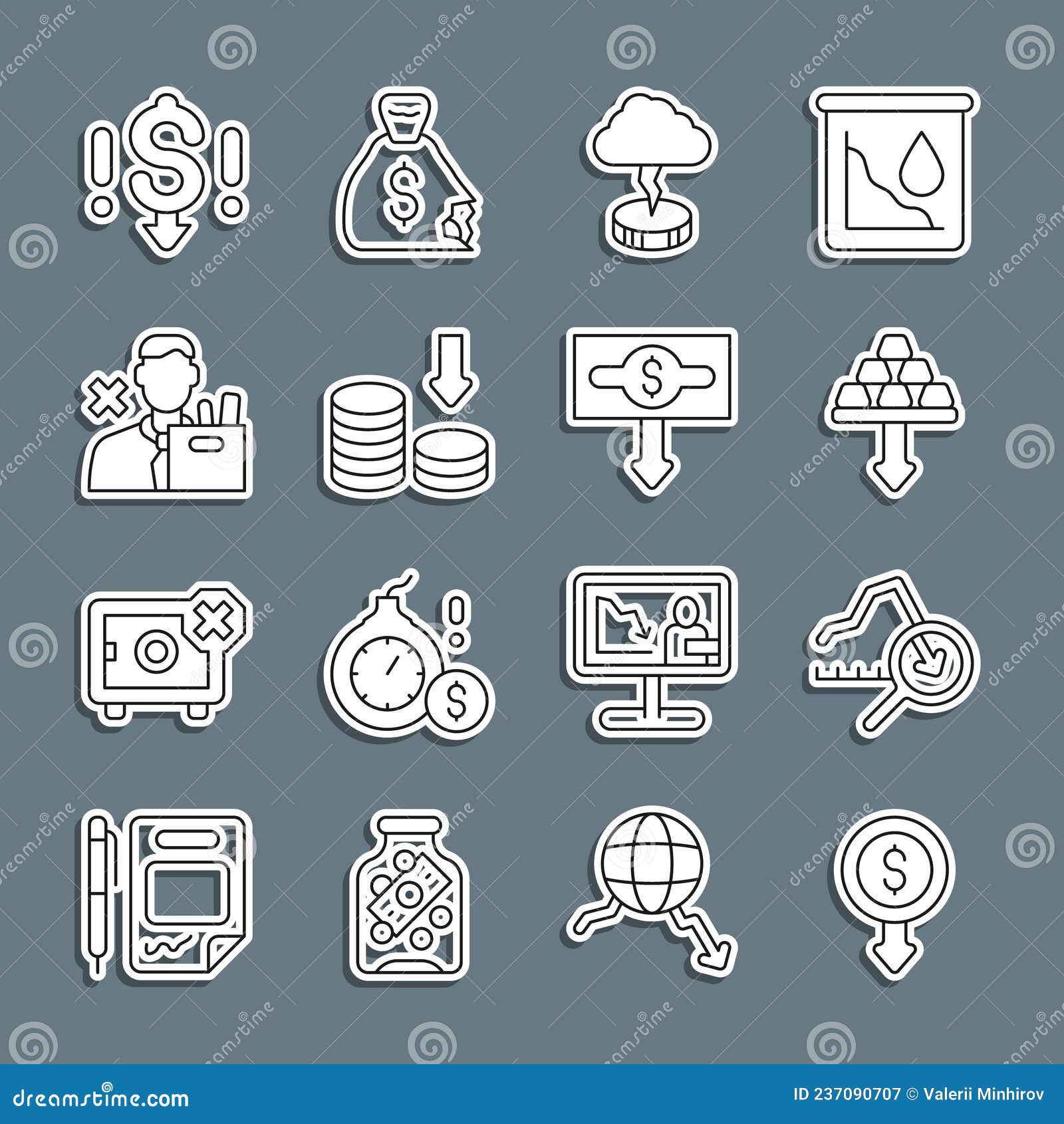 Set Line Dollar Rate Decrease, Global Economic Crisis, Gold Bars, Storm, Employee Dismissal, and ...