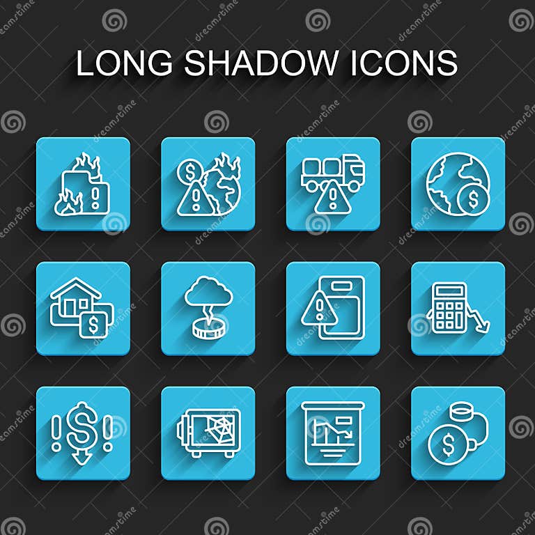 Set Line Dollar Rate Decrease, Safe, Fire in Burning House, Pie Chart Infographic, Debt Ball ...