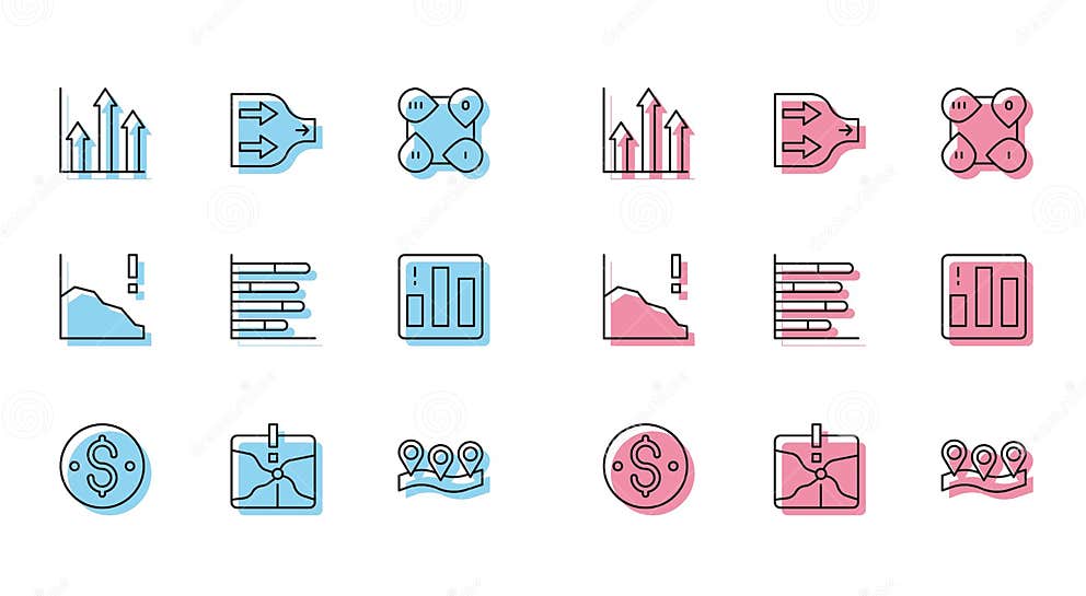 Set Line Dollar Symbol, Intersection Point, Pie Chart Infographic, Location, Financial Growth ...