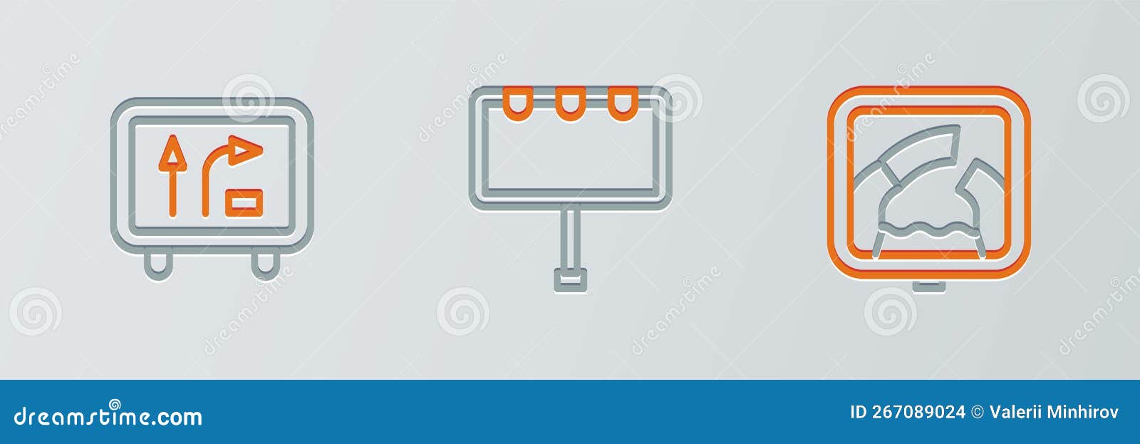 Set Line Drawbridge Ahead, Road Traffic Sign and Billboard with Lights ...