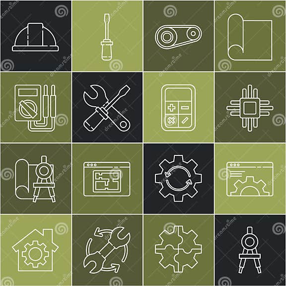 Set Line Drawing Compass, Browser Setting, Processor with Microcircuits CPU, Timing Belt Kit ...