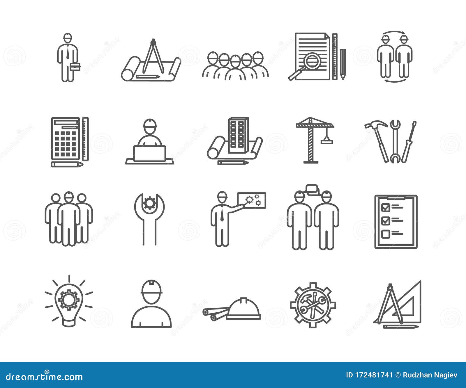 Set of Line Drawing Engineering Icons Stock Vector - Illustration of ...