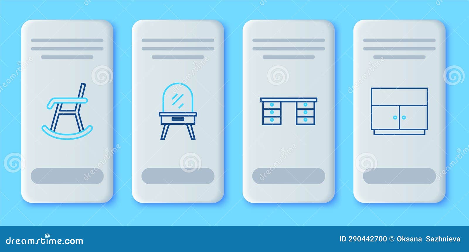 Set Line Dressing Table, Office Desk, Armchair and Wardrobe Icon ...