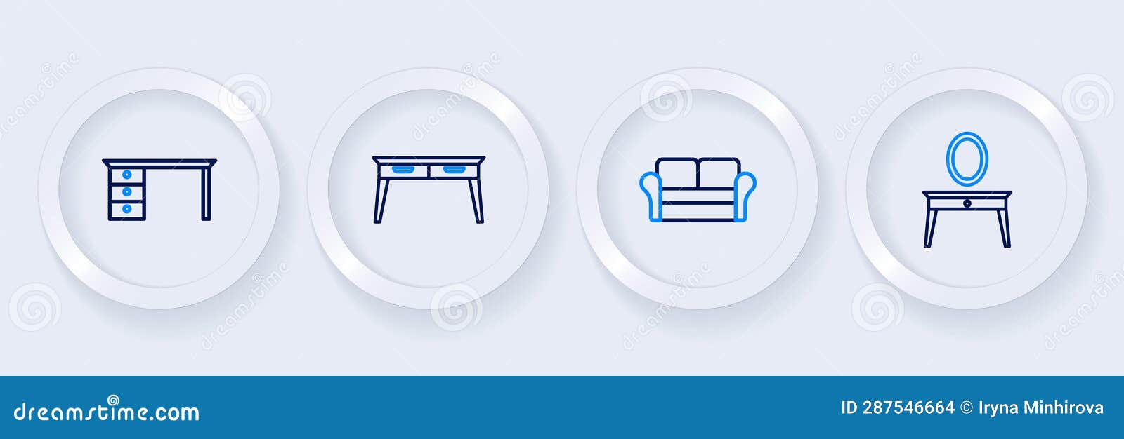 Set Line Dressing Table, Sofa, Office Desk and Icon. Vector Stock ...