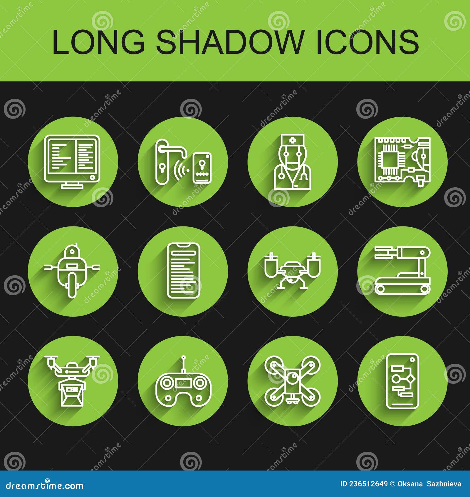Set Line Drone Delivery Concept, Remote Control, Computer Monitor Screen, Flying with Action ...