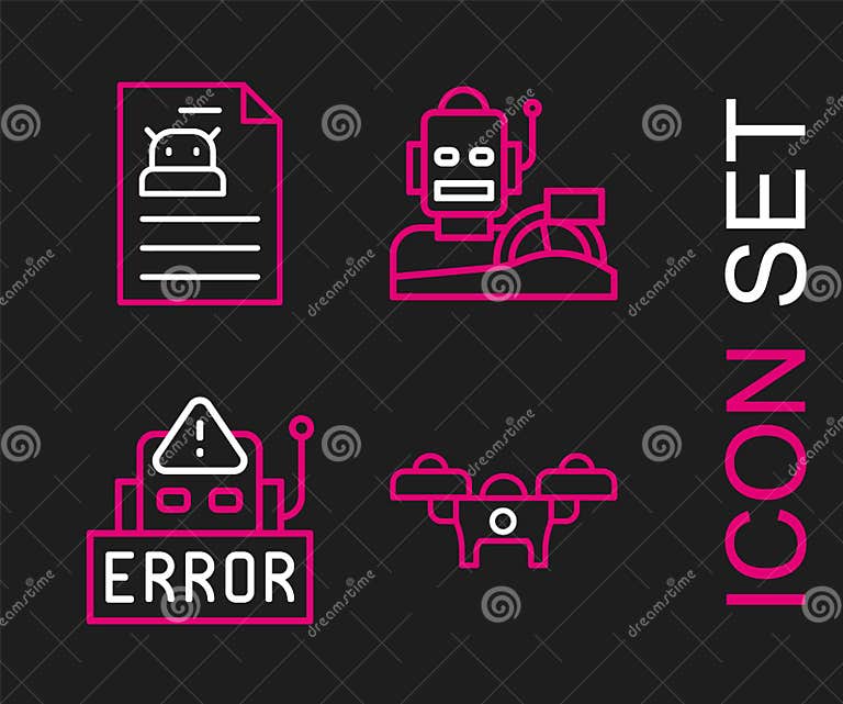 Set Line Drone, Error in Robot, Robot Humanoid Driving a Car and ...