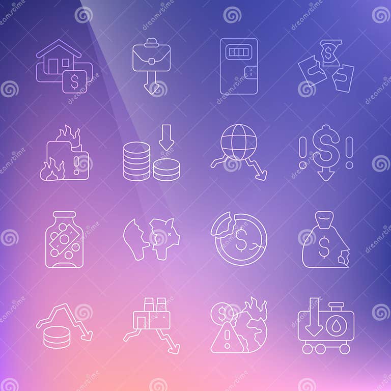 Set Line Drop in Crude Oil Price, Money Bag, Dollar Rate Decrease, Prison Cell Door, Fire ...