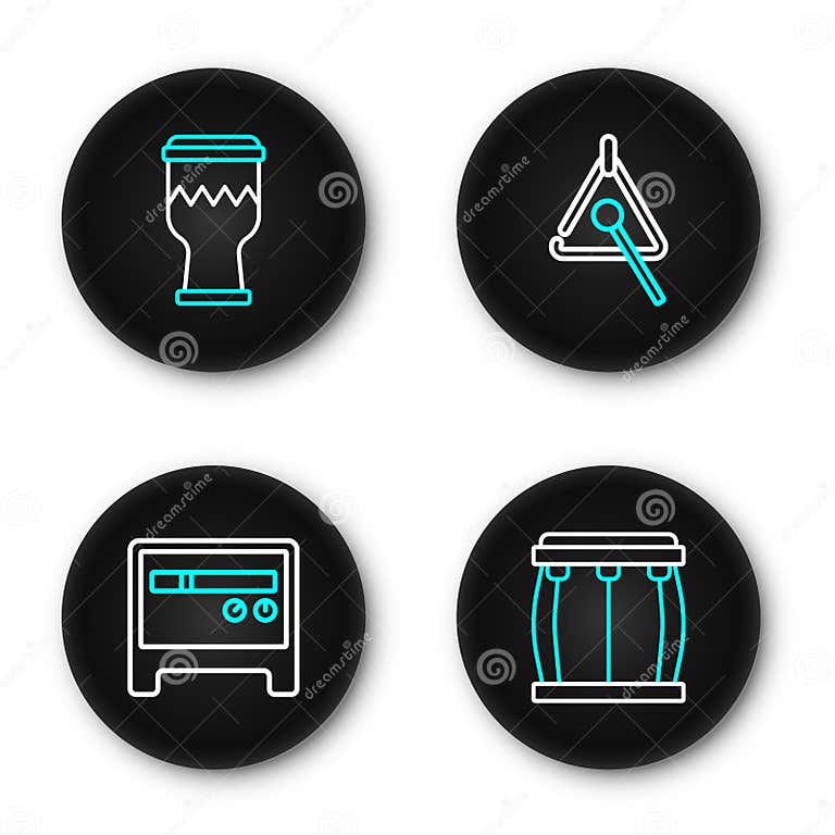 Set Line Drum, Guitar Amplifier, Triangle and Icon. Vector Stock Vector ...