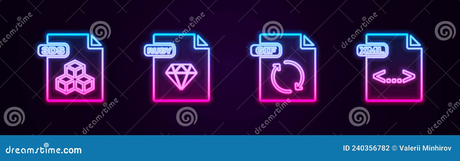 Set Line 3DS File Document, RUBY, GIF and XML. Glowing Neon Icon Stock ...