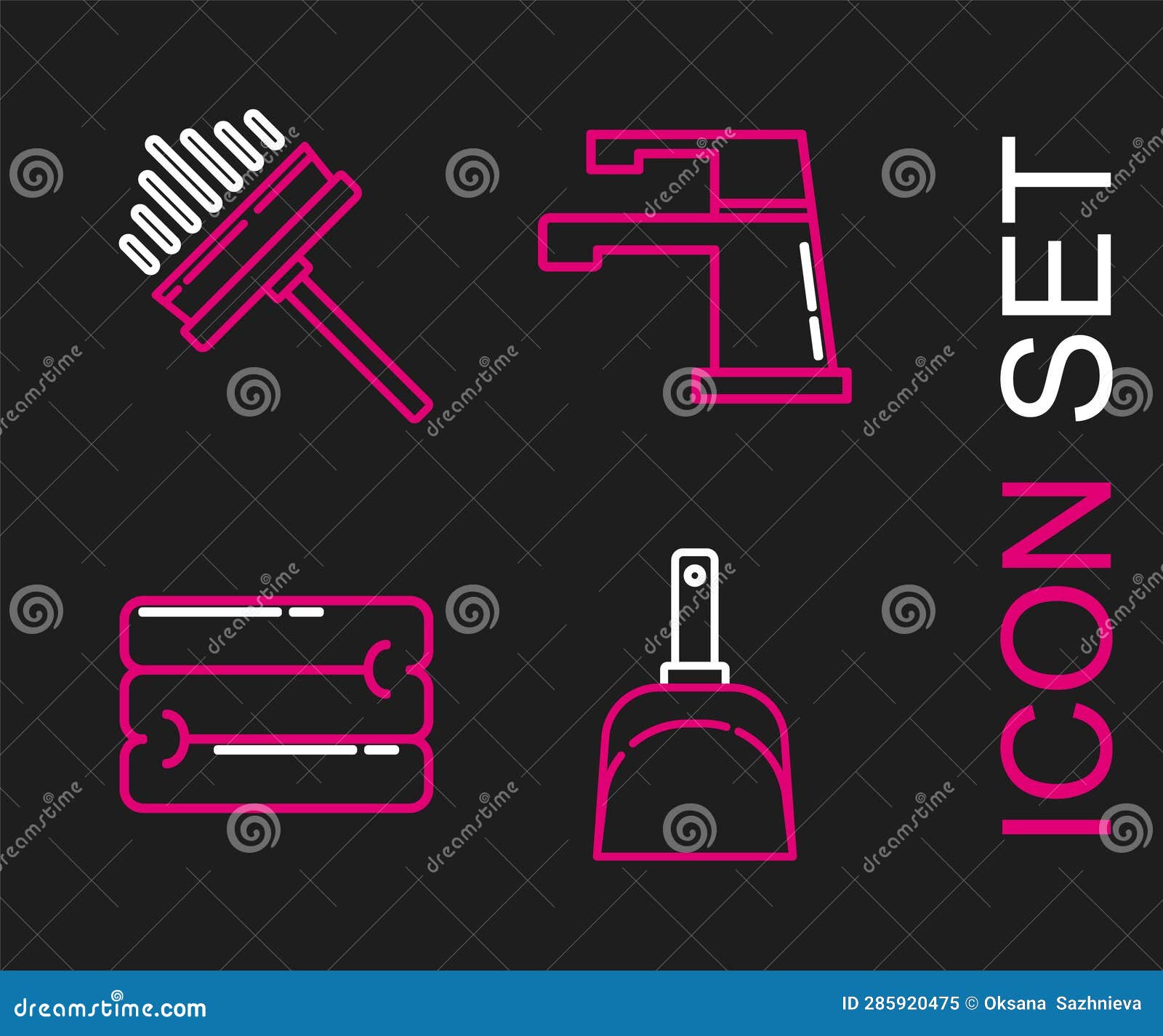 Set Line Dustpan, Towel Stack, Water Tap and Squeegee, Scraper, Wiper ...