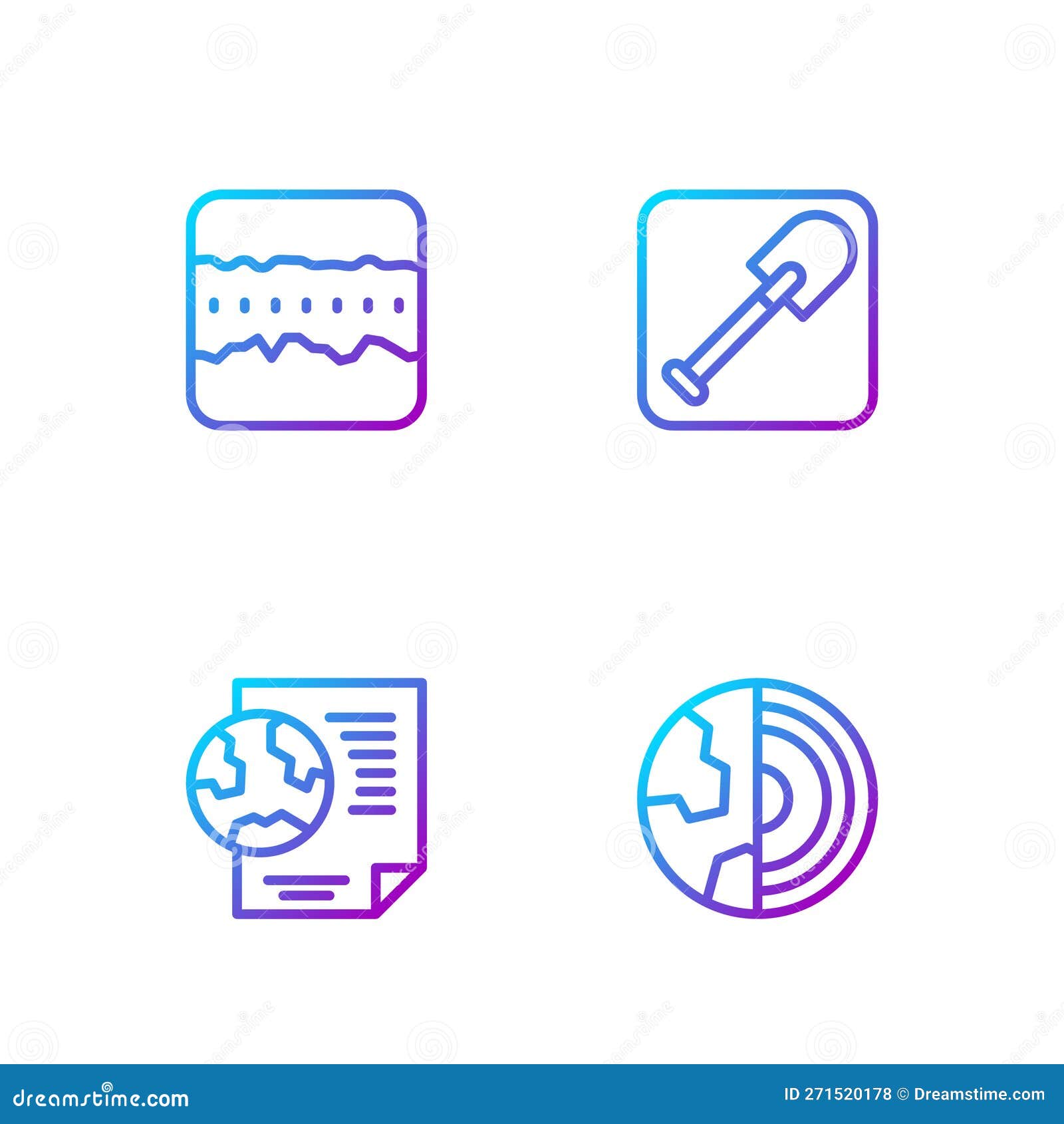 Set Line Earth Core Structure Crust, Globe with Document, Soil Ground ...