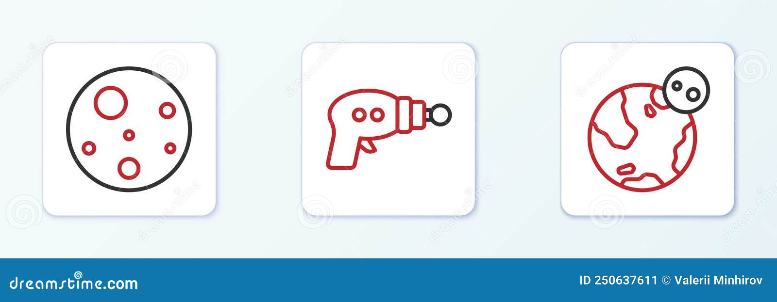 Set Line Earth Globe, Planet Mars and Ray Gun Icon. Vector Stock Vector ...