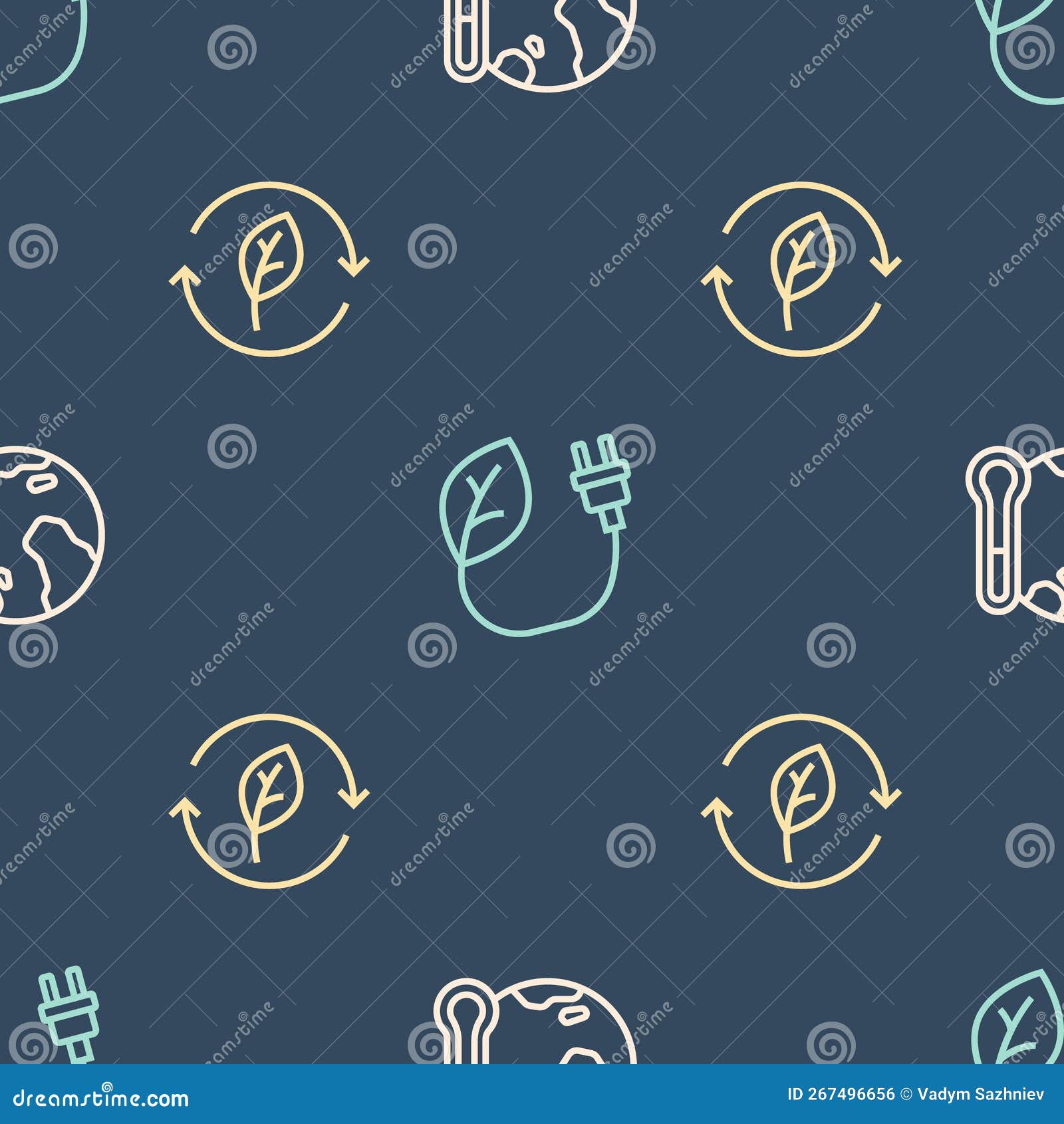 Set Line Earth Melting To Global Warming, Recycle Symbol with Leaf and ...