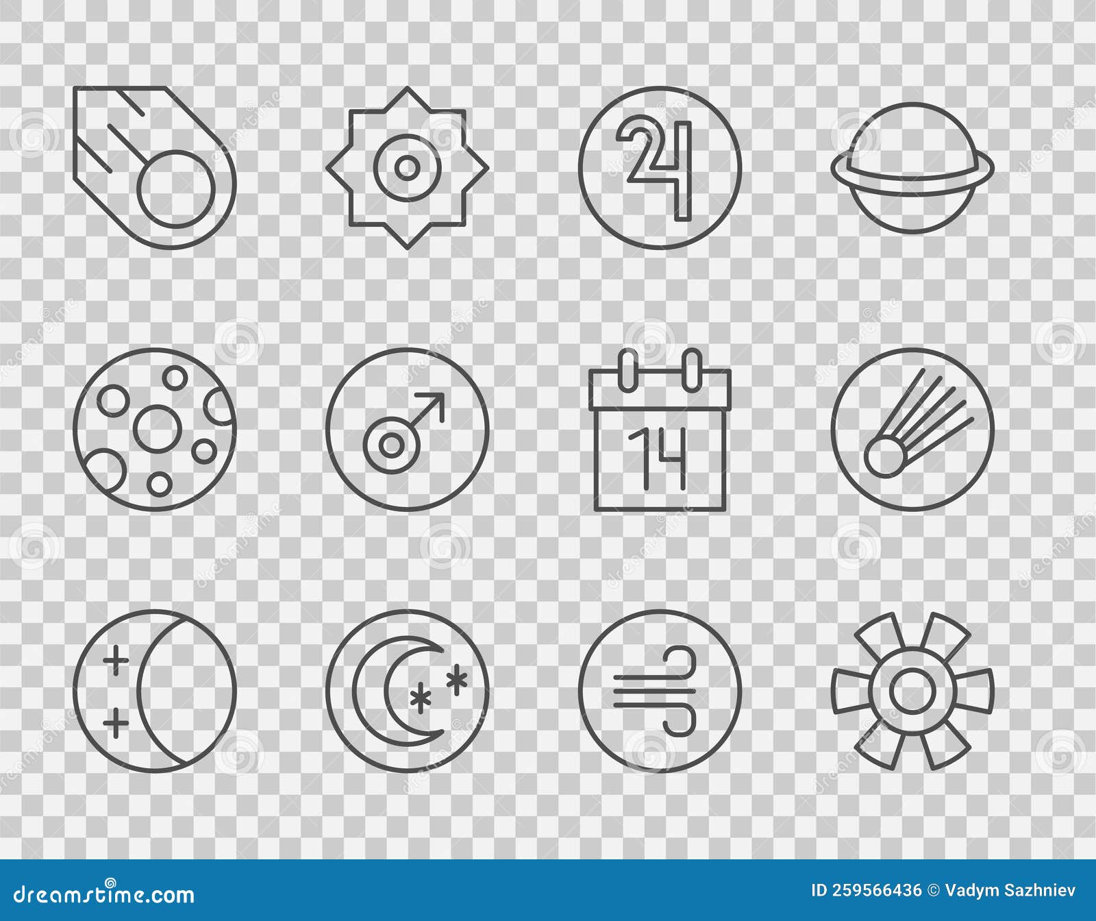 Set Line Eclipse of the Sun, Sun, Symbol Jupiter, Moon and Stars, Comet ...