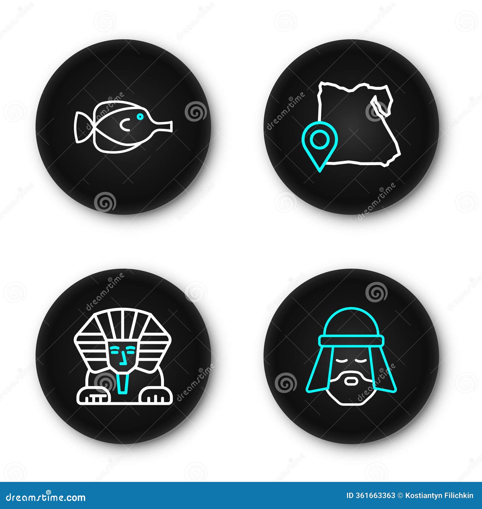 Set Line Egyptian Symbol Winged Sun, Magic Of Ouroboros, Eye Horus, Man ...