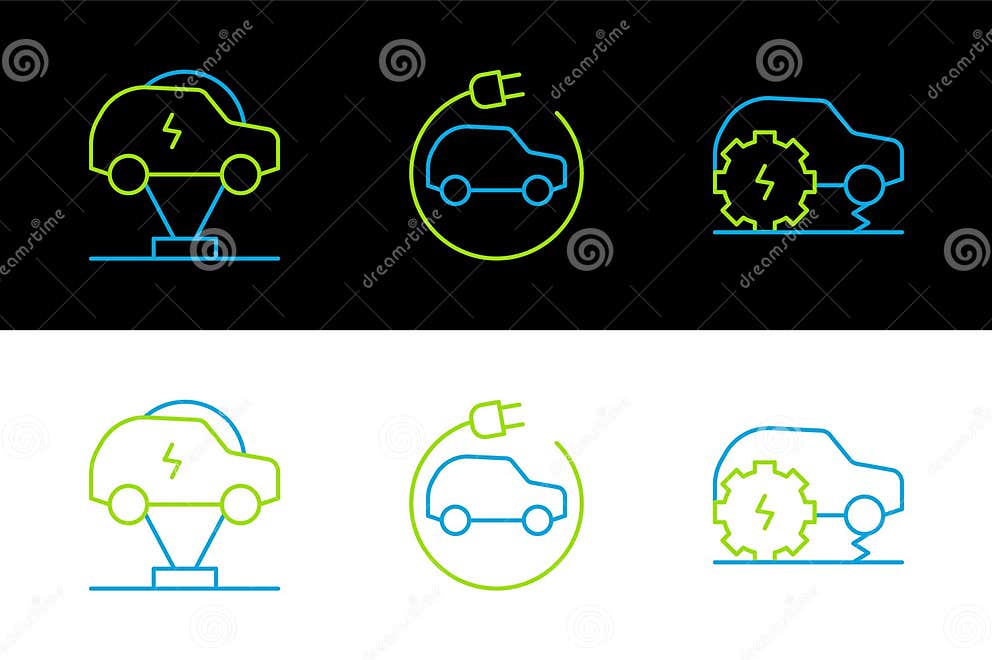 Set Line Electric Car Service, and Icon. Vector Stock Vector ...