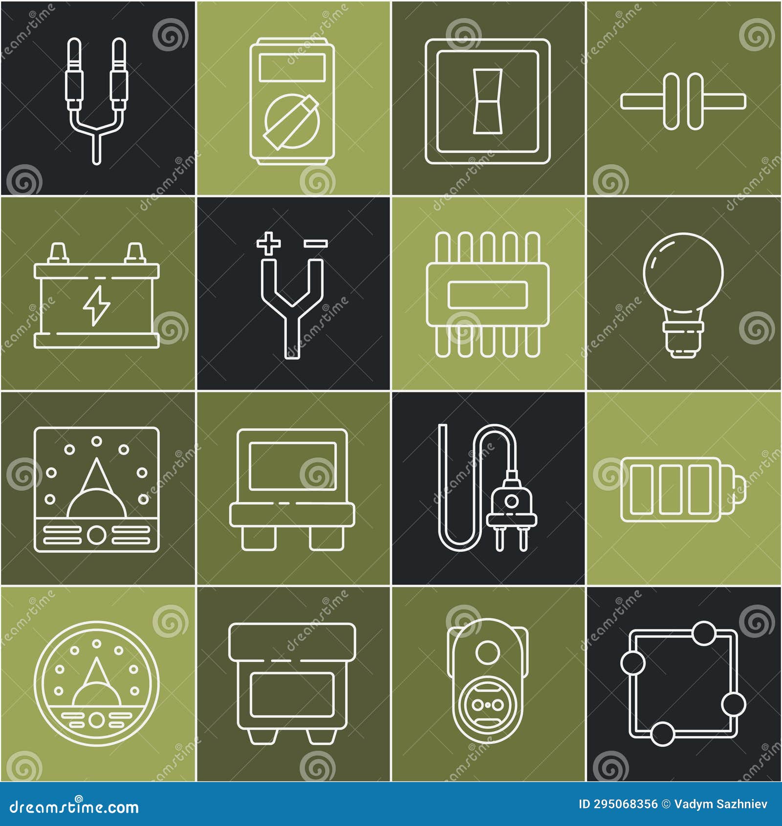 Set Line Electric Circuit Scheme, Battery Charge Level Indicator, Light ...