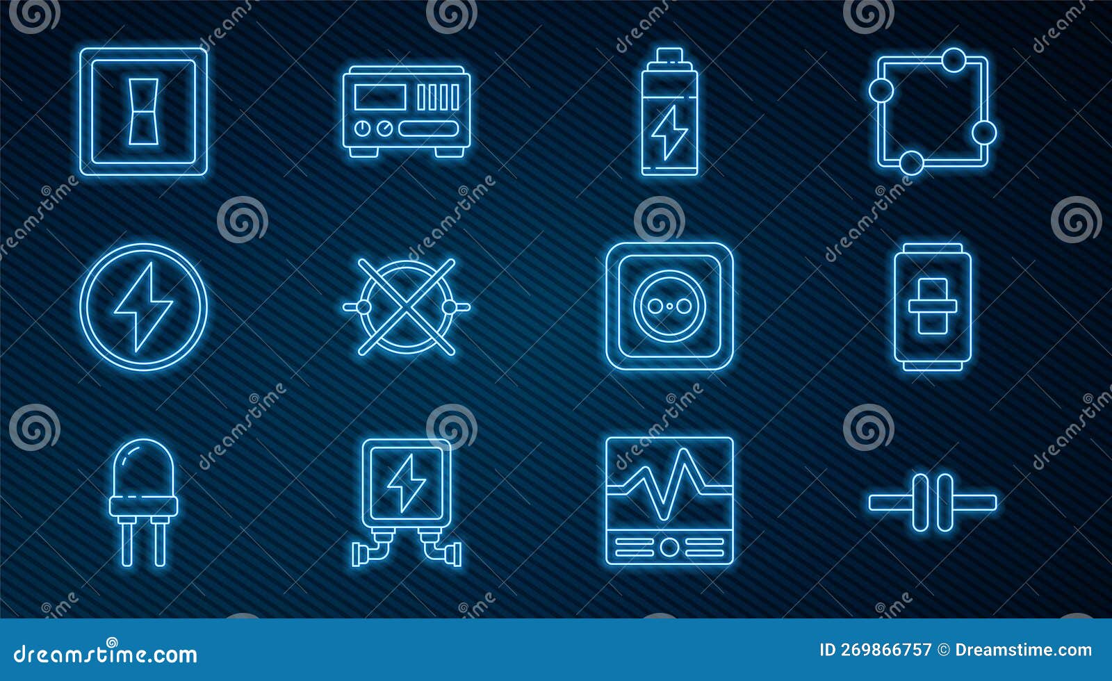 Set Line Electric Circuit Scheme, Light Switch, Battery, Lightning Bolt ...